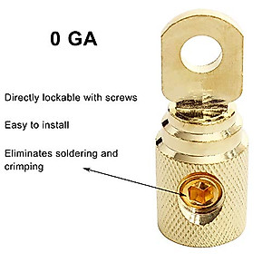 Car Audio Battery Terminal Connector Pure Brass Gold-Plated 0 Gauge Car Audio Amp Input Reducers for 0-2 Gauge Wire 2Pcs