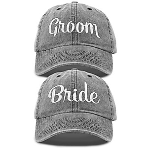 DALIX Bride Groom Dad Hats Baseball Cap Newlywed Wedding Party Gift Washed Black