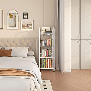 YMYNY 4 Tier Bookshelf, Freestanding Bookcase for Living Room, Bedroom, Home Office, Multi-Functional Storage Rack Organizer, Display Rack with Metal Frame, Rust Resistance, White, UHBC054W