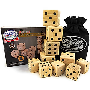 Matty's Toy Stop Deluxe 10pcs Wooden Lawn Dice Set - Features 5 (2.75") and 5 (2") Large Wooden Dice with Storage Bag