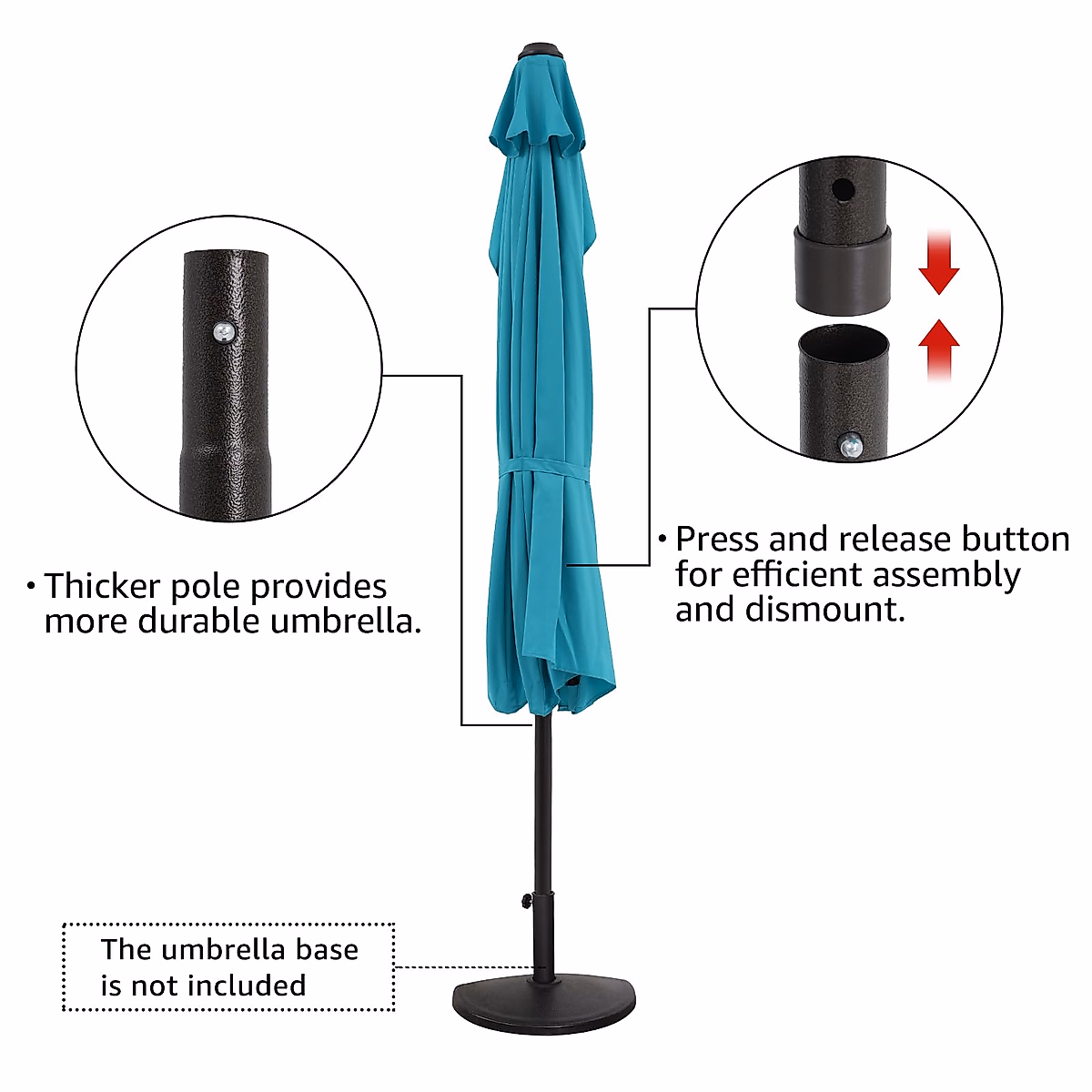 COBANA 9’ Half Round Patio Outdoor Umbrella with Crank for Deck, Balcony, Garden or Terrace Shade, Blue