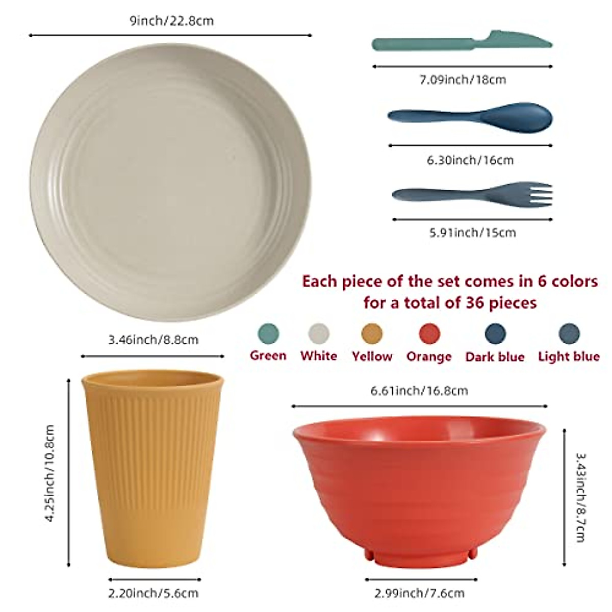 Wheat Straw Dinnerware Sets - SGAOFIEE 36 Piece Unbreakable Dinnerware Sets, Reusable Wheat Straw Plates and Bowls Sets, Travel Camping Cutlery Set, Dishwasher Microwave Safe Dinnerware
