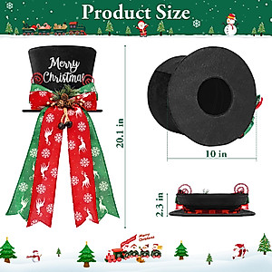 Christmas Tree Topper Decorations Gifts, Collapsible Black Velvet Hat with Plaid Red Green Bow Snowflake Elk Ribbon Merry Xmas Sign Handmade Ornaments Supplies Large Holiday Indoor Home Decor