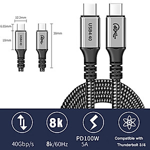 KUYIOHIFI USB 4 cable Compatible with Thunderbolt 3/4 Cable 100W 40Gpbs USB Fast PD Cable E-mark 40Gbps 8K@60Hz for Macbook Apple Studio Display and More (4 Feet)