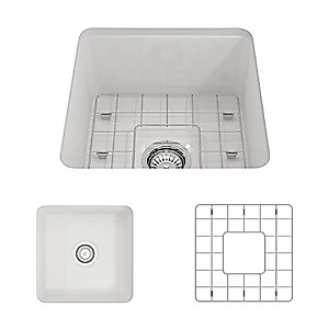 BOCCHI Sotto Dual-Mount Fireclay 18 in. Single Bowl Bar Sink with Protective Bottom Grid and Strainer in White