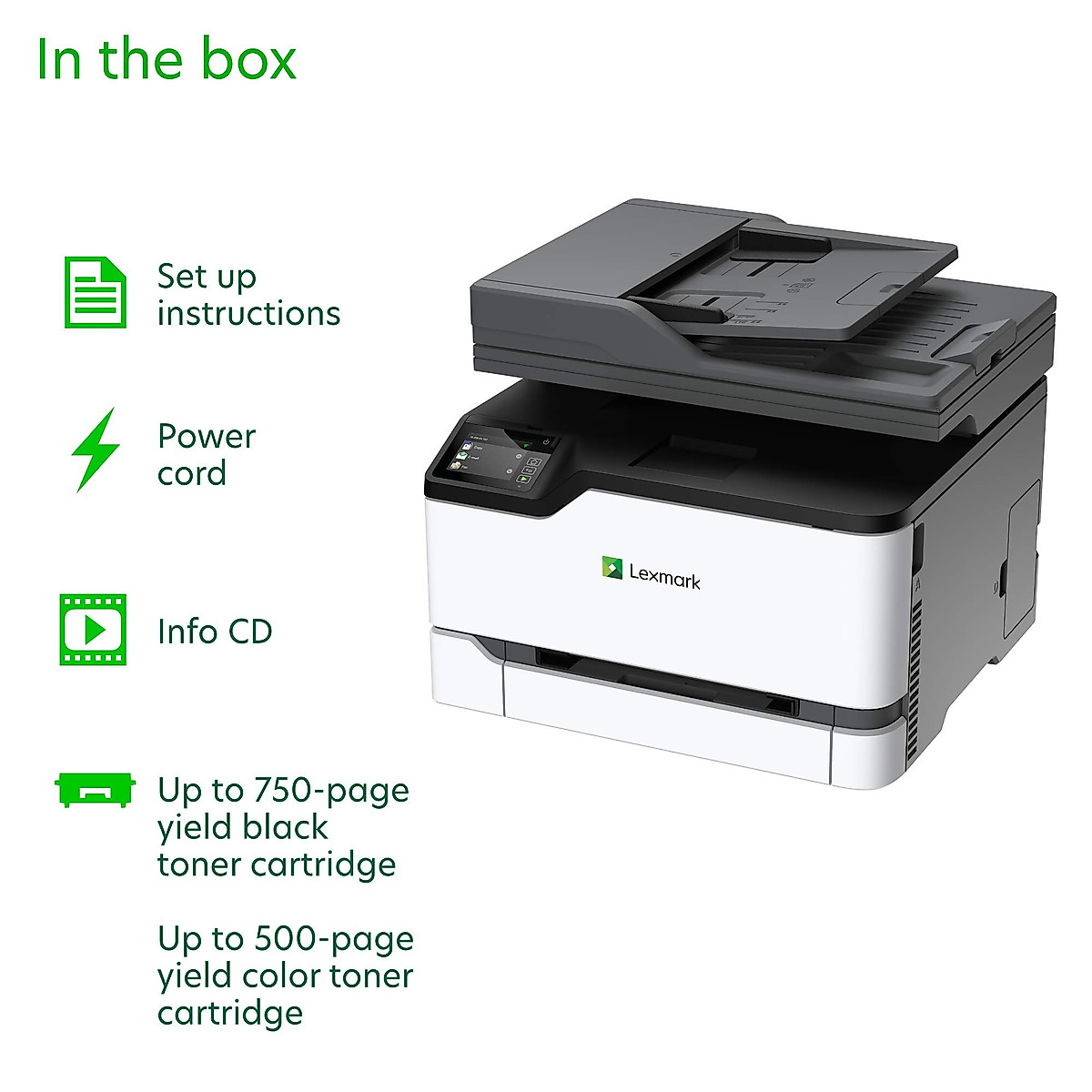 Lexmark MC3224adwe Color Multifunction Laser Printer with Print, Copy, Fax, Scan and Wireless capabilities, Two-Sided Printing with Full-Spectrum Security and Prints Up To 24 ppm (40N9050)