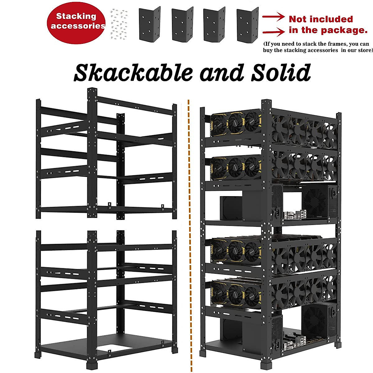 Mining Rig Frame for 12GPU, Steel Open Air Miner Mining Frame Rig Case, Support to Dual Power Supply for Crypto Coin Currency Bitcoin ETH ETC ZEC Mining Tools - Frame Only, Fans & GPU is not Included