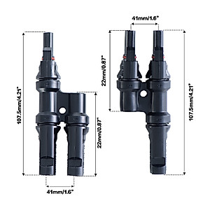 JJN Solar Branch Connectors 2 to 1 Solar Connector Waterproof Solar Y Connector for Parallel Connection Between Solar Panels FMM+MFF(1 Pair)