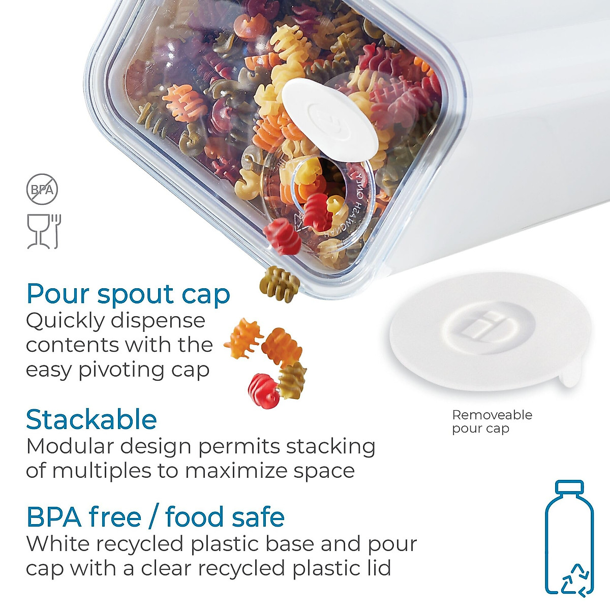 iDesign Recycled Plastic XL Dry Goods Kitchen Canister with Airtight Lid – 6.34" L x 4.79” W x 11.68” H, White