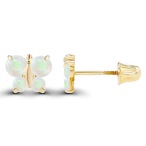 Sterling Silver Yellow 1.75mm & 2.50mm Round White Opal Butterfly Screwback Earring