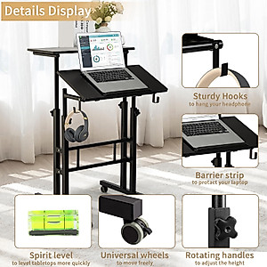 SIDUCAL Mobile Stand Up Desk, Adjustable Laptop Desk with Wheels Home Office Workstation, Rolling Desk Laptop Cart for Standing or Sitting, Black