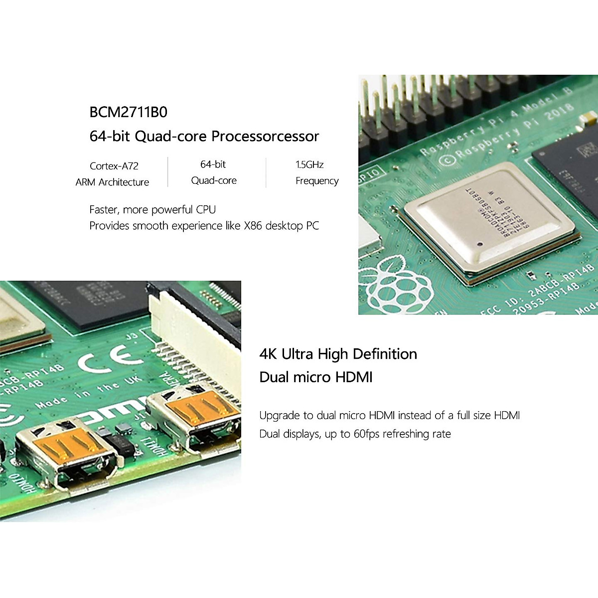 Waveshare Accessory Compatible with Raspberry Pi 4 Model B 2GB RAM with Powerful Processor Faster Networking Support Dual 4K Output and Different Choice of RAM Comes with a Copper Heat Sink