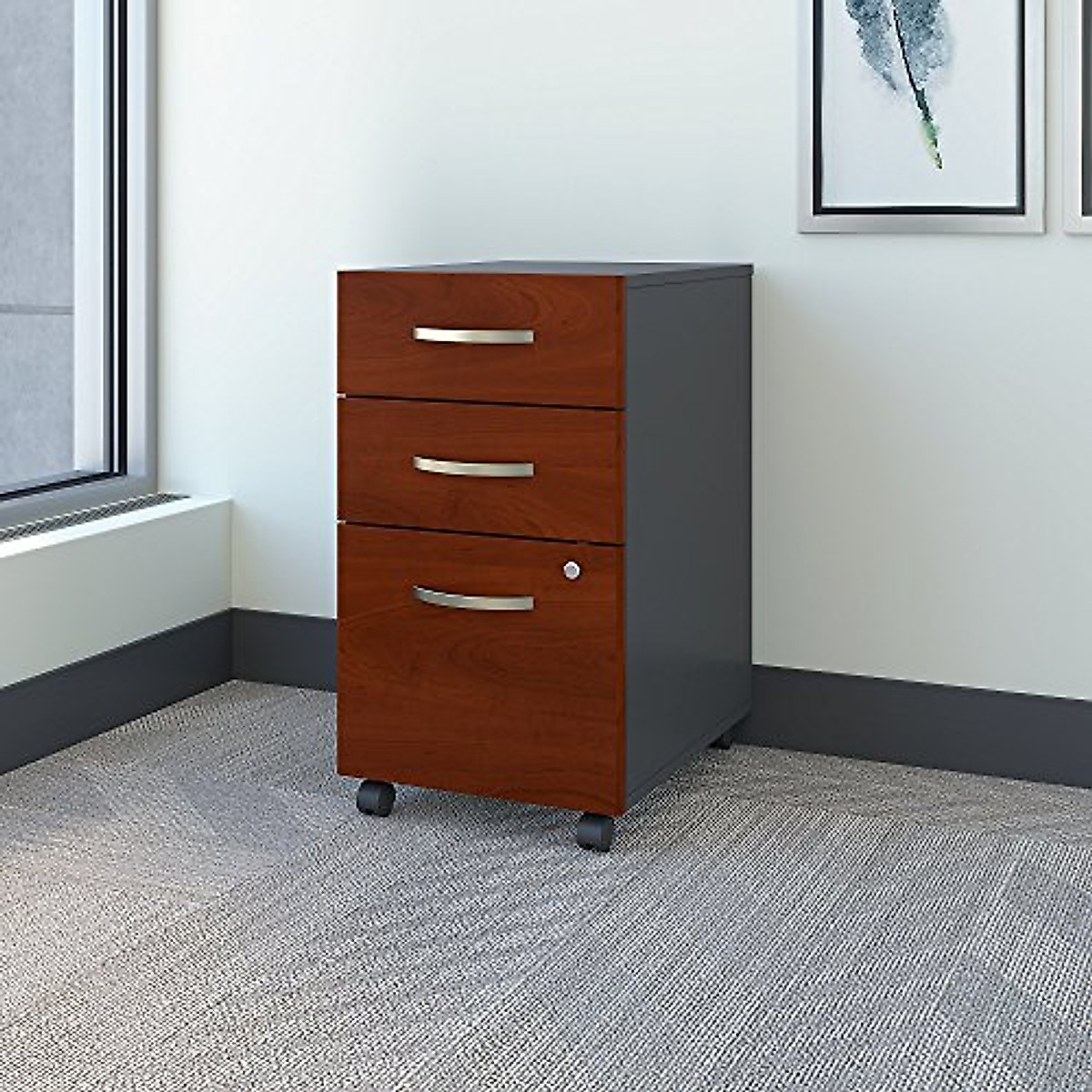 Bush Business Furniture Series C 3 Drawer Mobile File Cabinet, Hansen Cherry