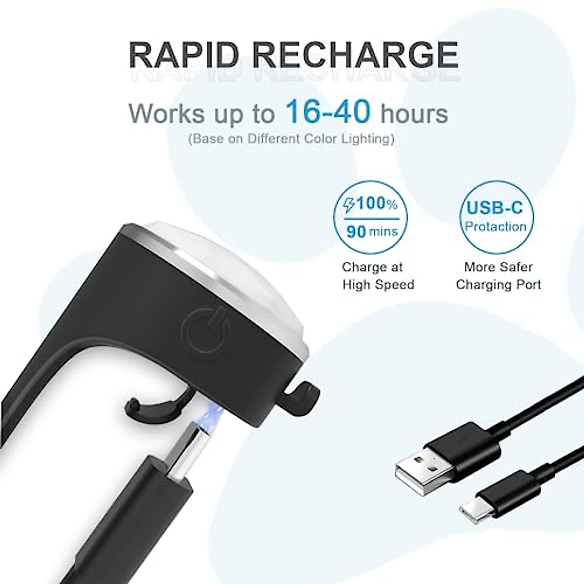 Tubasion Rechargeable Dog Collar Light, 2023 Newest 7 Color Changing Light for Dog Collar with 100% Waterproof and Durable Silicone Band. Dog Lights for Night Walking, Camping, Bike