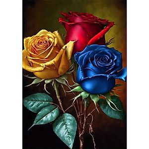 JFYHAB Rose Diamond Painting Kits for Adults, Rose Flowers Full Drill Diamond Art Kit for Adults Beginner, DIY 5D Diamond Dots Painting Craft for Home Wall Decor 12x16 Inch