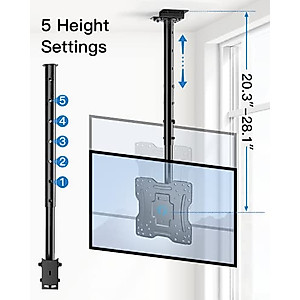 Pipishell Ceiling TV Mount, Full Motion TV Bracket for Most 13-37 inch TVs up to 60 lbs, Hanging TV Mount with Swivel, Tilt, Adjustable Height, Max VESA 200x200mm, PICM1