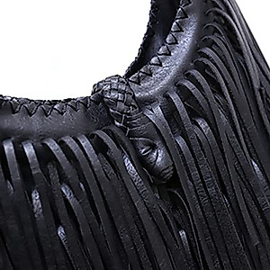 YOUNXSL Tassle Shoulder Bags for Women PU Leather Handbag Bohemia Satchel Zipper Crossbody Bag Purse Black