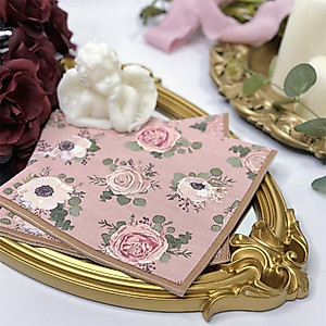 Besalily Pinkish Flowery Paper Napkins Disposable Decorative Fancy Napkins Paper for Wedding Valentine Anniversary Bridal Shower Guest (20-Count/33x33cm/3-Ply)