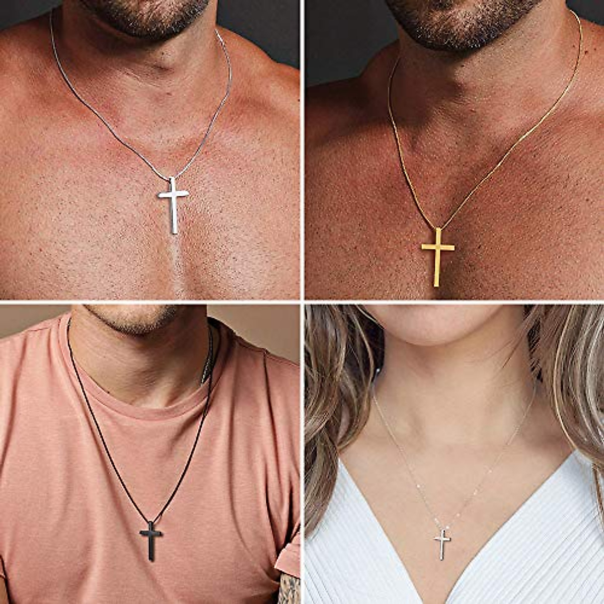 M MOOHAM Cross Pendant Necklaces for Men Cross Chain 20 Inch Silver Religious Jewelry, Teenage Teen Boys Gifts Ideas, Christian Gifts for Men Papa, Crucifix Necklace Men