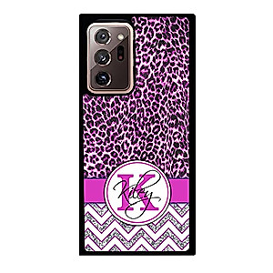 Pink Leopard Skin Personalized Black Rubber Phone Case Compatible With Samsung Galaxy S23 S23+ Ultra S22 S22+ S21 S21FE S21+ S20FE S20+ S20 Note 20 S10 S10+ S10e