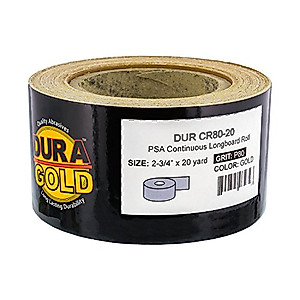 Dura-Gold Premium 80 Grit Gold PSA Longboard Sandpaper 20 Yard Long Continuous Roll, 2-3/4" Wide - Self Adhesive Stickyback Sandpaper for Automotive, Woodworking, Air File Sanders, Hand Sanding Blocks