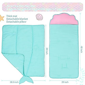 JISEN Toddler Nap Mat Kids Sleeping Bag with Removable Pillow and Blanket Nap Mat for Toddlers for Daycare Preschool Kindergarten Camping Travel Mermaid