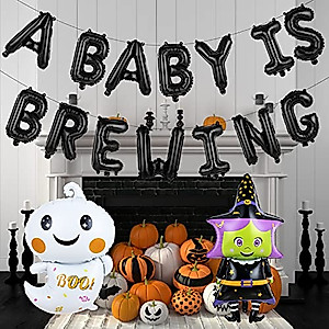 A Baby is Brewing Halloween Baby Shower Balloons Decorations A Baby is Brewing Balloon Garland and Halloween Witch Ghost Foil Balloons for Halloween Baby Shower Birthday Party Supplies
