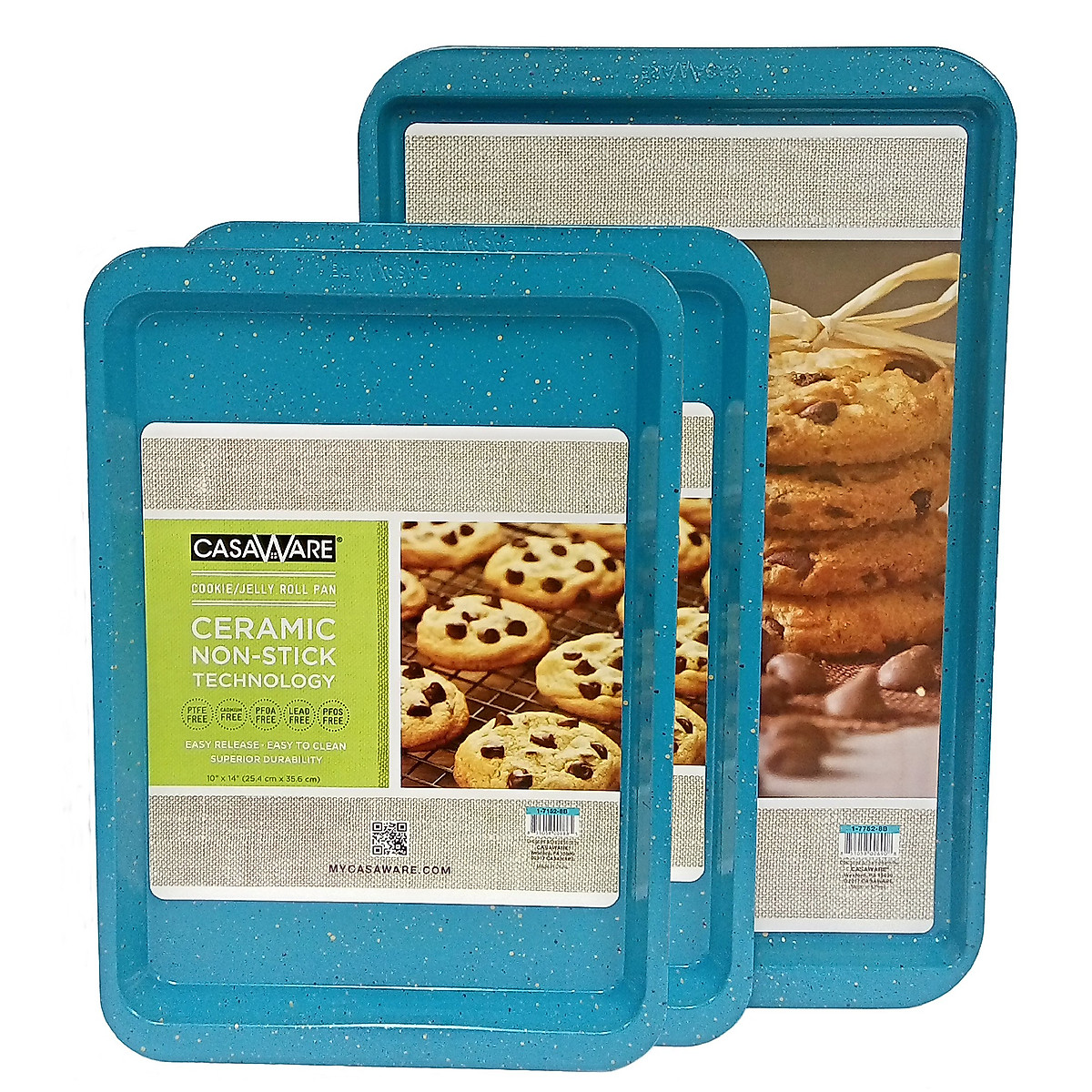 casaWare 3pc Multi-Size Cookie Sheet/Jelly Roll Pan Set (Blue Granite)