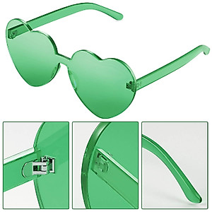 Maxdot Heart Shape Sunglasses Rimless Transparent Heart Glasses Party Favors (Green)
