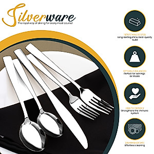 Utopia Kitchen 24 Piece Silverware Set Service for 4, Flatware Set with Steak Knives, Stainless Steel Utensil Sets, Mirror Polished Cutlery Set for Home, Kitchen, Restaurant, Dishwasher Safe - Silver