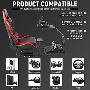 Gazzyt Racing Simulator Cockpit Stand with Red Racing Chair Adjustable Racing Wheel Stand fit for Logitech G27 G29 G920, Thrustmaster T300 T300RS T248, Without Wheel Pedal and Shifter