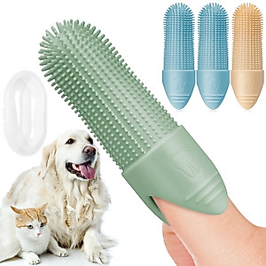Dog Toothbrush, 4 Pack Dog Tooth Brush, 360° Cleaning Finger Toothbrush for Dogs, Food Grade Silicone Dog Finger Toothbrush Fits Most Fingers, Toothbrush for Dogs & Cats Dental Care