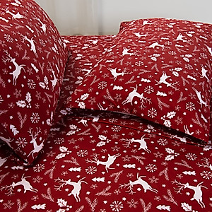 Elegant Comfort Luxury Soft Bed Sheets Holiday Pattern 1500 Premium Hotel Quality Microfiber - Softness Wrinkle and Fade Resistant (6-Piece) Bedding Set, Queen, Burgundy Reindeer