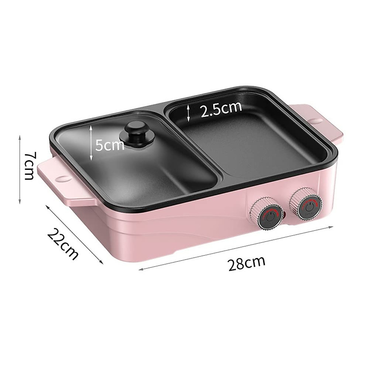 Electric Grill Indoor Hot Pot with Glass Lid & Removable Non-Stick Grill Plate,Separate Dual Temperature Contral, for 2-8 People Family Gathering Friend Meeting Party (pink)