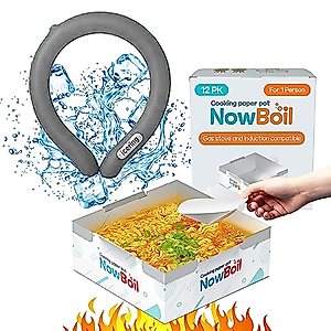 KN FLAX Portable Ice Ring Neck Cooler Cooling Tube (Black) & Paper Ramen Cooker Boiling Portable Paper Camping pot for One (12 pack with 12 side dishes) - Outdoor Camping, Fishing, Kitchen, Summer