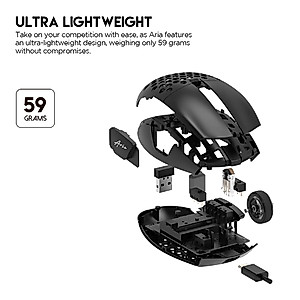 FANTECH ARIA XD7 Wireless Gaming Mouse - Pixart 3395 Gaming Sensor 26000 DPI, HUANO Switches, Super Lightweight 59 Grams and Ambidextrous Egg Shape, 3-Mode Connectivity, Black