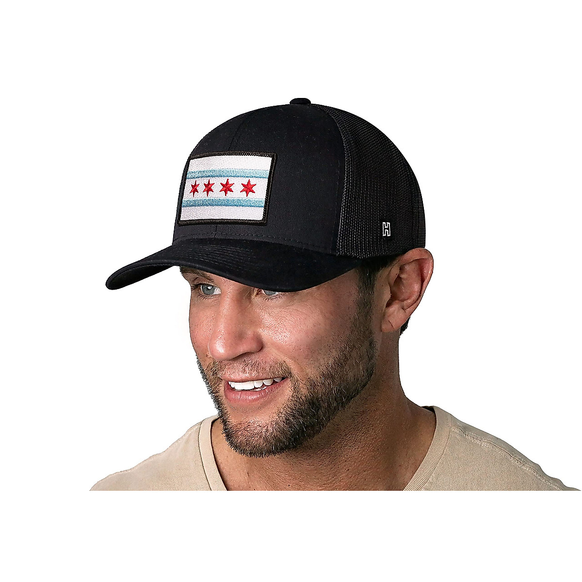 HAKA Chicago Flag Hat – Chicago Trucker Hat for Men & Women, Adjustable Baseball Cap, Mesh Snapback, Outdoor Golf Hat - Black