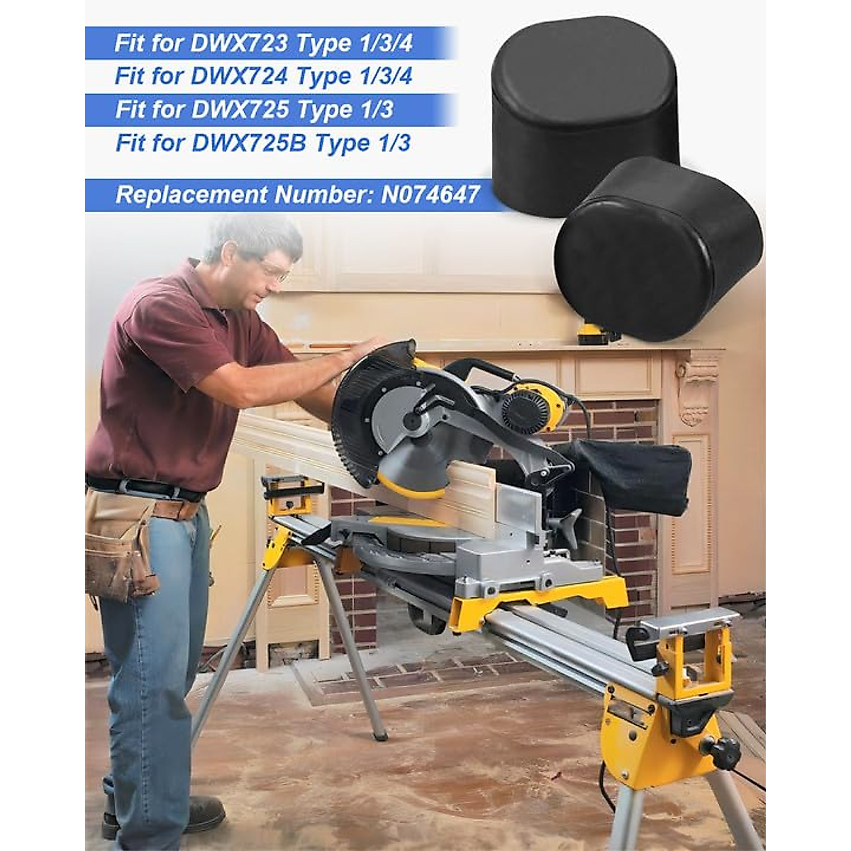 N074647 Table Saw Stand Foot Rubber Pad Replacement Fit for Dewalt DWX723 DWX724 DWX725 Series Miter Saw Stand Black Extended Lifespan Rubber Material for Most Floors 4Pack