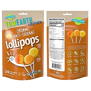 Allergy Friendly Vitamin C Suckers & Lollipops Dye Free Candy Bundle - Elderberry and Anti Oxidant Yum Earth Organic Candy, 30 Count, Vitamin Packed, Low Sugar, Gluten Free