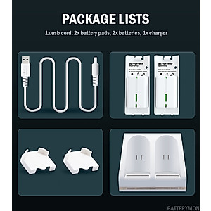 Dual Charging Station Dock + 2pcs 2800mAh Rechargeable Battery Pack for Wii/Wii U Remote Game Conroller, Controller Charger Kit with USB Cable and Batteries
