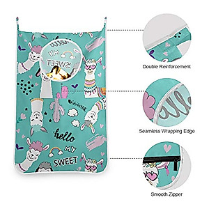 Oyihfvs Enthic Llama Alpacas Cacti Cactus Clouds On Turquoise 1PC Hanging Laundry Hamper Bag, Dirty Clothes Bag Over The Door, Wall Cloth Basket with Hooks Storage College Closet for Bathroom Bedroom