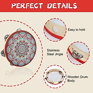 Tambourine Hand Held Drum 8 inch Tamborine Tambourine Musical Instrument for Kids Adults Metal Jingles Percussion Gift Apply to Family KTV Party，Giving Castanet *1
