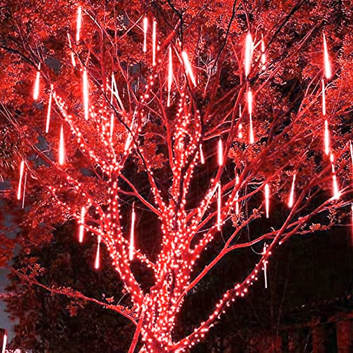 LED Falling Rain Light 30cm 8 Tubes 240 LED High Brightness Drop Lights Cascading Icicle String Light for Christmas New Year Night Lighting Garden Tree Home Decor, Red