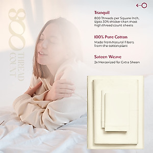 Mayfair Linen 100% Egyptian Cotton Sheets Queen Size - 800 High Thread Count Sheets Queen, 4 PC Luxury Hotel Sheets for Queen Size Bed, 16" Deep Pocket Sateen Weave Soft Cooling Bedding Sets - Ivory