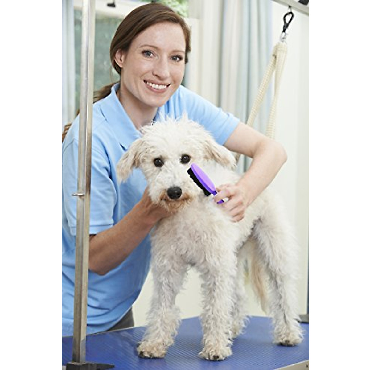 Double Sided Combo Pins and Bristle Brush by Hertzko - For Dogs and Cats with Long or Short Hair - Dense Bristles Remove Loose Hair from Top Coat and Pin Comb Removes Tangles, and Dead Undercoat (Single Sided)