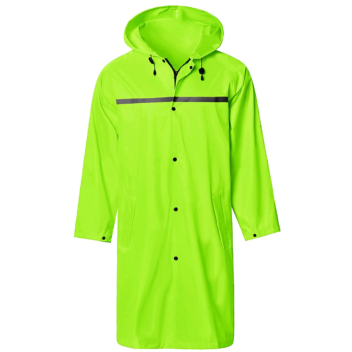Mens Long Hooded Safety Rain Jacket Waterproof Emergency Raincoat Poncho(Green,XXL)