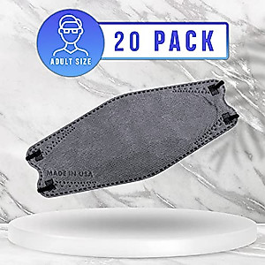 Lutema 5-Layer Disposable Face Mask 5-Ply Protection Breathable Comfortable Made in USA - 3D Fish Design (20 pcs) (Adults, Graphite Gray)