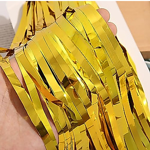 2PCS Party Decoration Backdrop 3.28 * 6.63 Feet Foil Fringe Curtain Tinsel Streamer Photo Backgrounds Hanging Decorations for Baby Shower Gender Reveal Birthday Wedding Themed Party Supplies Gold