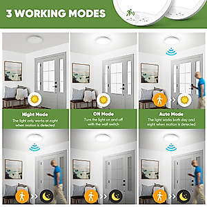 2-Pack Motion Sensor LED Ceiling Lights Wired, 8.7 Inch 3 Modes 18W 1800LM Flush Mount Light Fixtures, 3000K/4000K/5000K Motion Activated Ceiling Lamps with Timer for Indoor, Closet, Stair, Porch