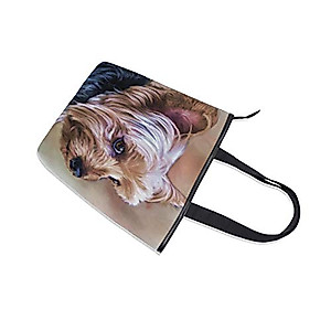 Women's Canvas Shoulder Tote Handbag, Yorkie Dog Travel Handbags for Shopper, Daily Purse Tote Bag One Size